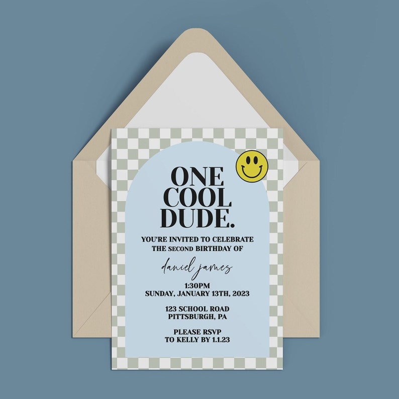 ONE COOL DUDE Birthday Invitation, One Happy Dude, Boy First Birthday ...