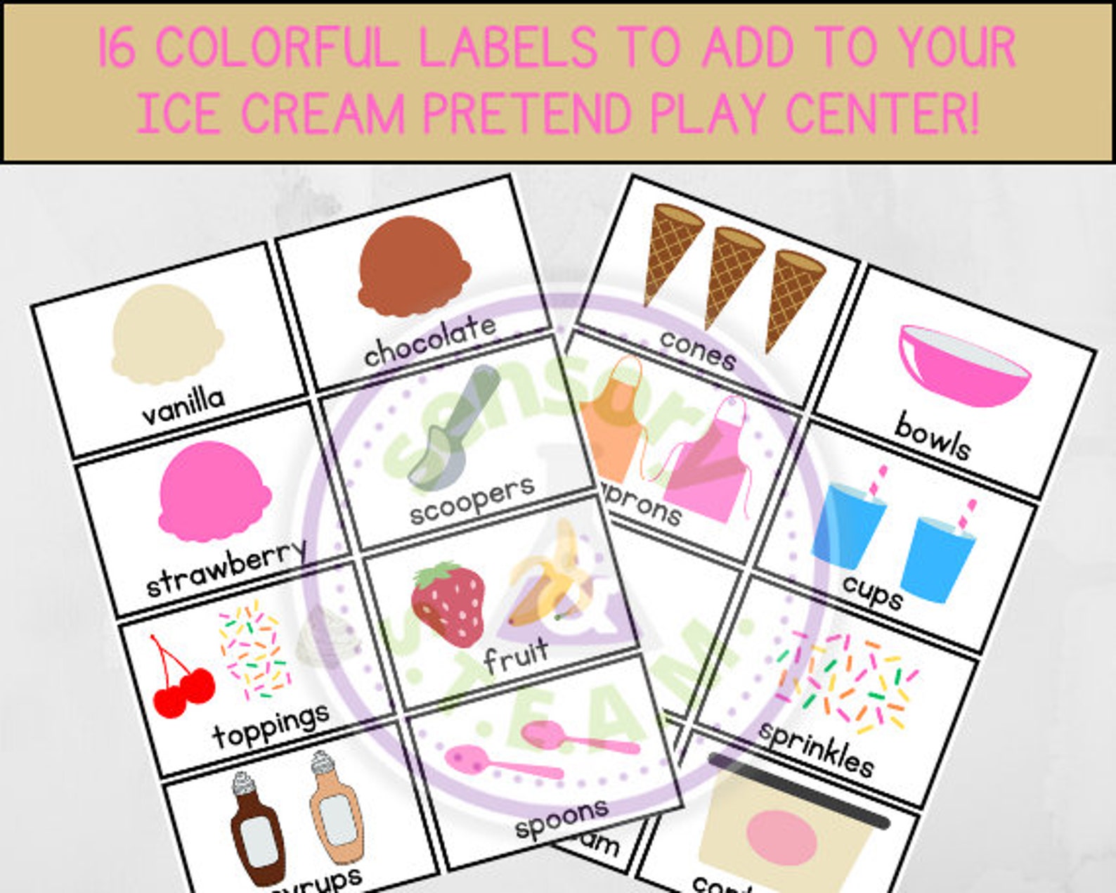 ICE CREAM SHOP Dramatic Play Center Labels for Pretend Play | Spring ...