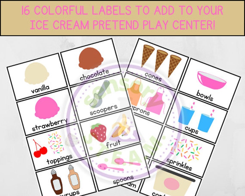 ICE CREAM SHOP Dramatic Play Center Labels for Pretend Play | Spring ...