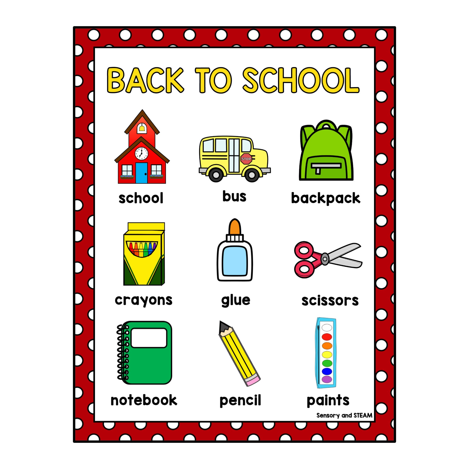 BACK TO SCHOOL Theme Vocabulary Page, Word Wall Strips, and Tracing ...