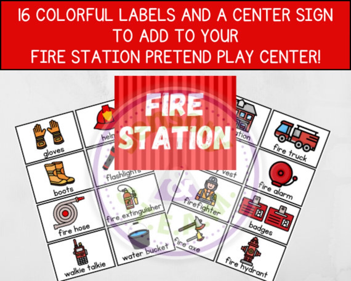 FIRE STATION Dramatic Play Center Labels for Pretend Play | Fire Safety ...