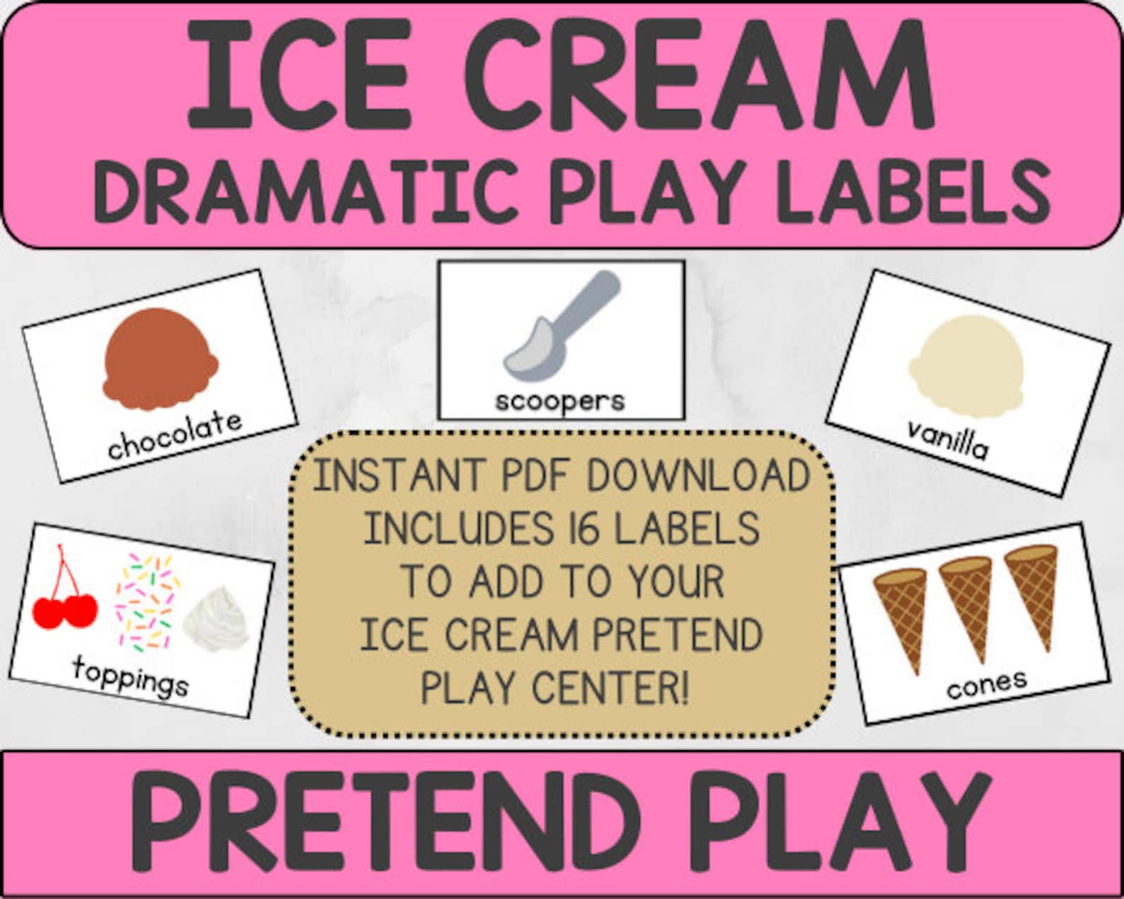 ICE CREAM SHOP Dramatic Play Center Labels for Pretend Play | Spring ...