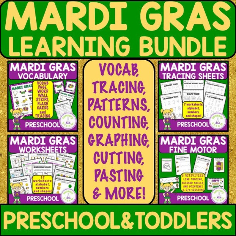 MARDI GRAS Learning Activity Worksheet Set With Vocabulary Games and ...