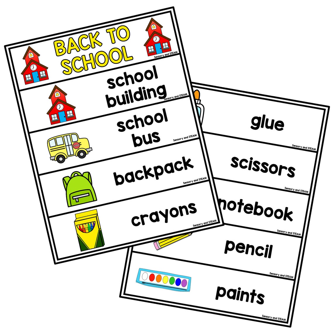 BACK TO SCHOOL Theme Vocabulary Page, Word Wall Strips, and Tracing ...