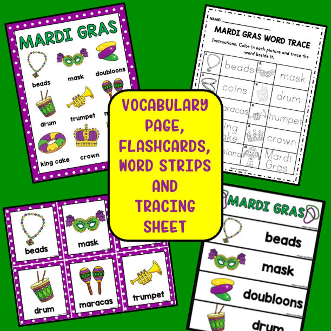 MARDI GRAS Learning Activity Worksheet Set With Vocabulary Games and ...