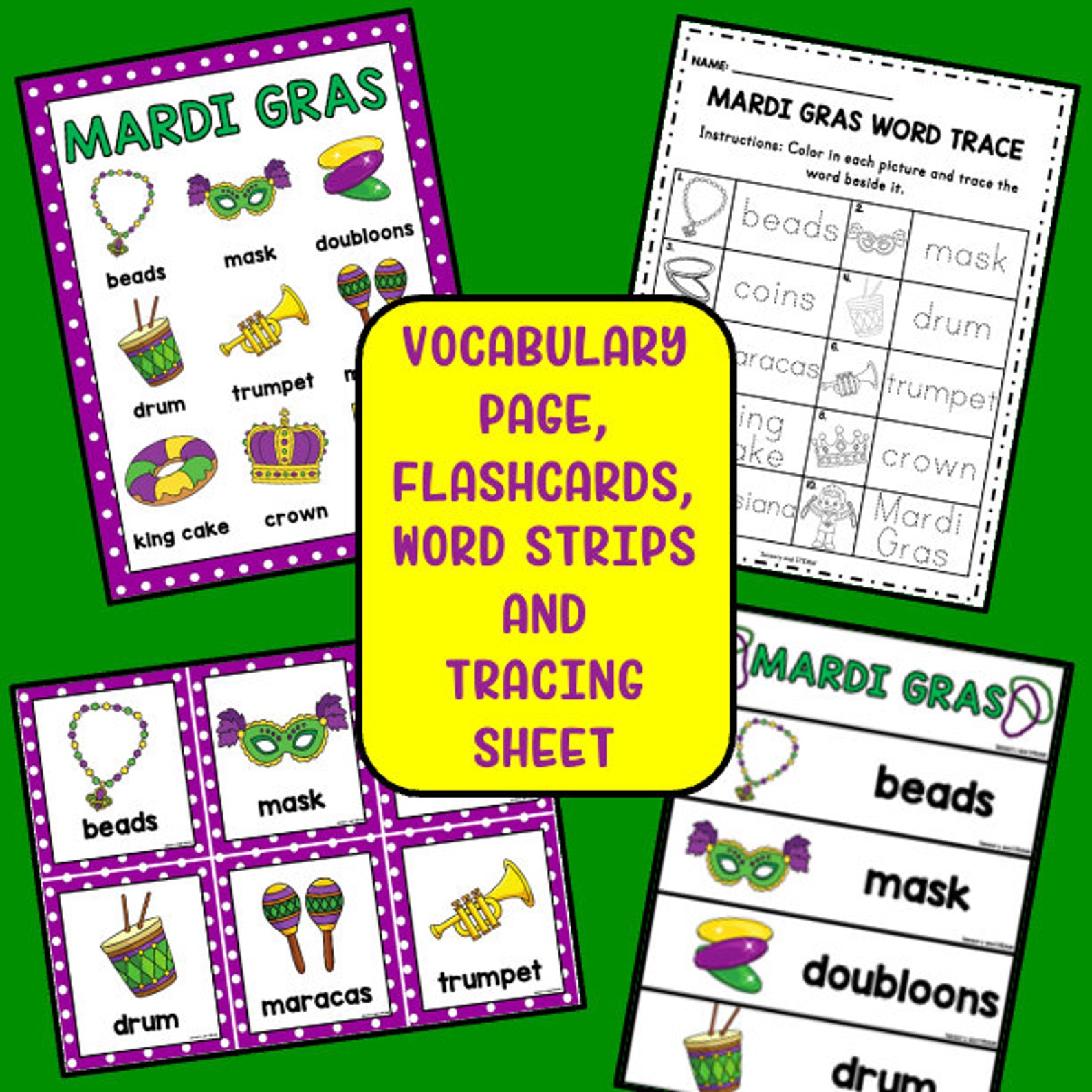 MARDI GRAS Learning Activity Worksheet Set With Vocabulary Games and ...
