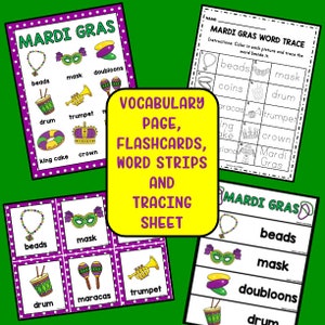 MARDI GRAS Learning Activity Worksheet Set With Vocabulary Games and ...