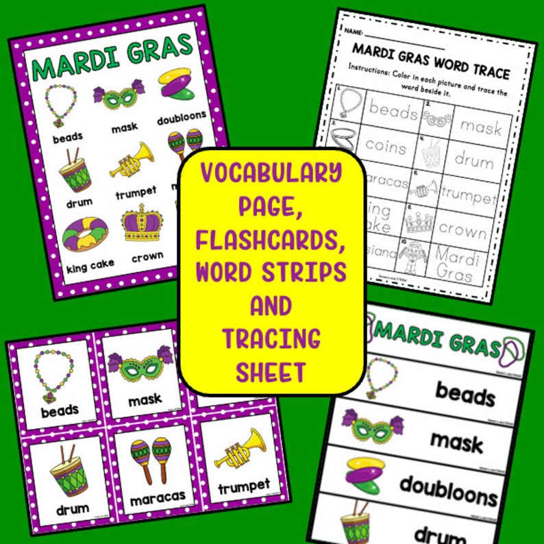 MARDI GRAS Learning Activity Worksheet Set With Vocabulary Games and ...