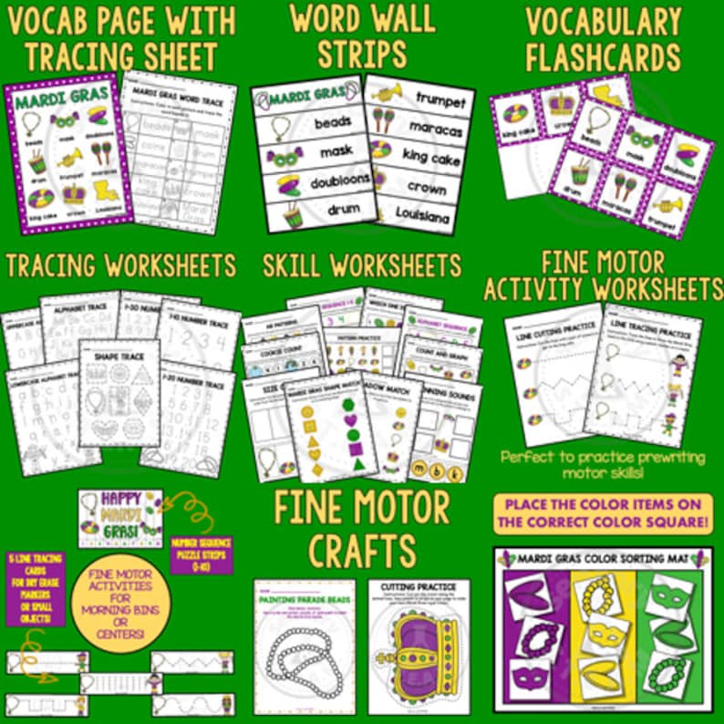 MARDI GRAS Learning Activity Worksheet Set With Vocabulary Games and ...
