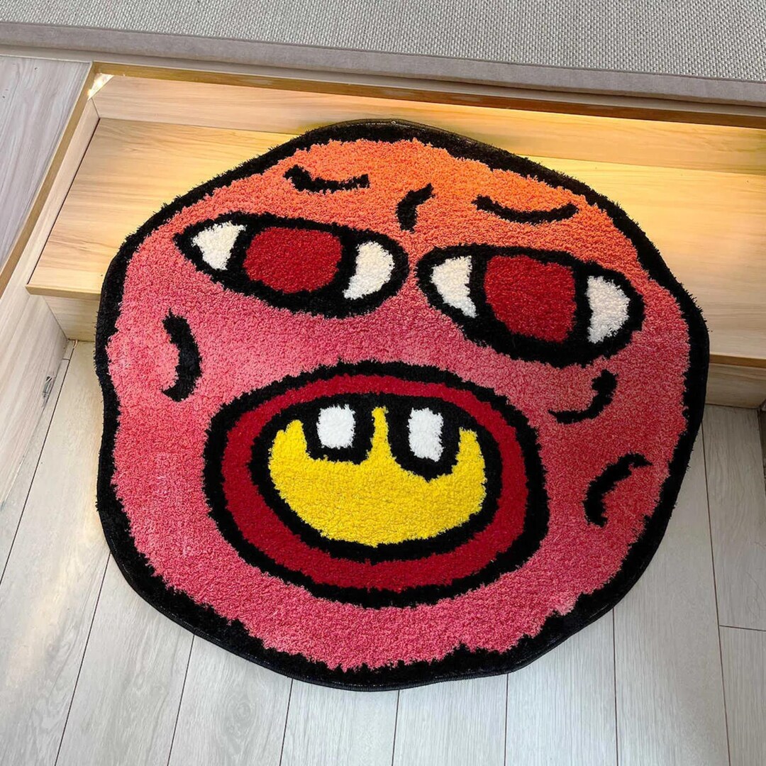 Cherry Bomb Handmade Rug – Cartoon-inspired Round Aesthetic Rug for ...