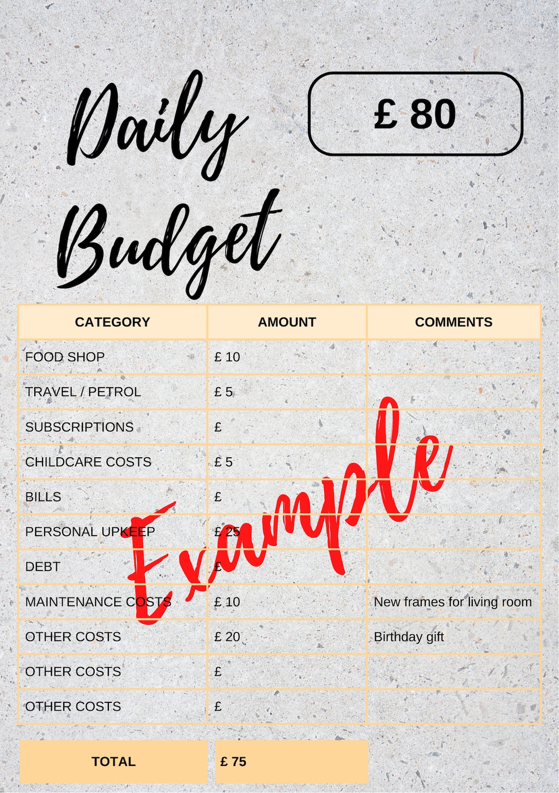 Printable Basic Daily Budget Planner - Etsy