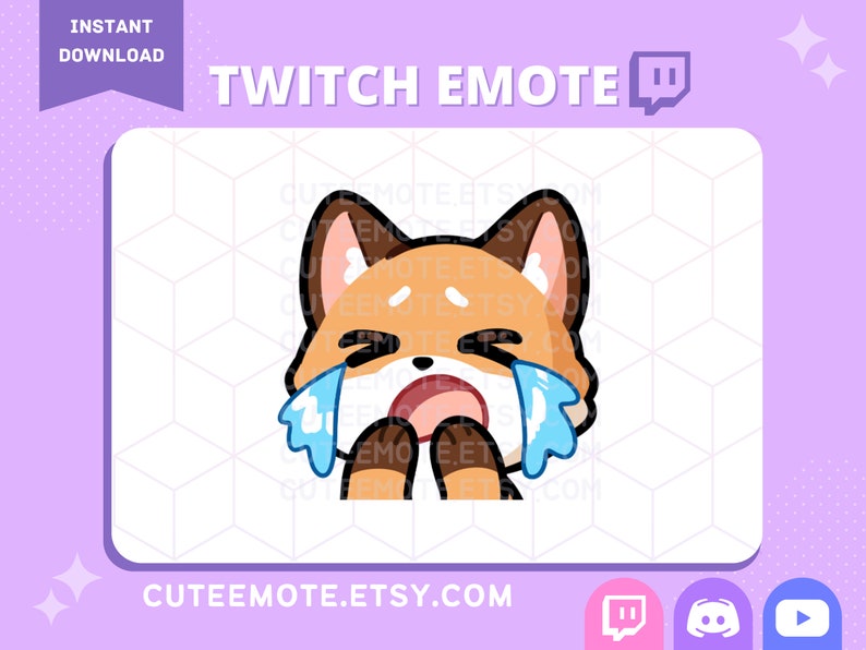 Cute Fox Twitch Emote For Streamer Discord Emote Sad Cry Etsy