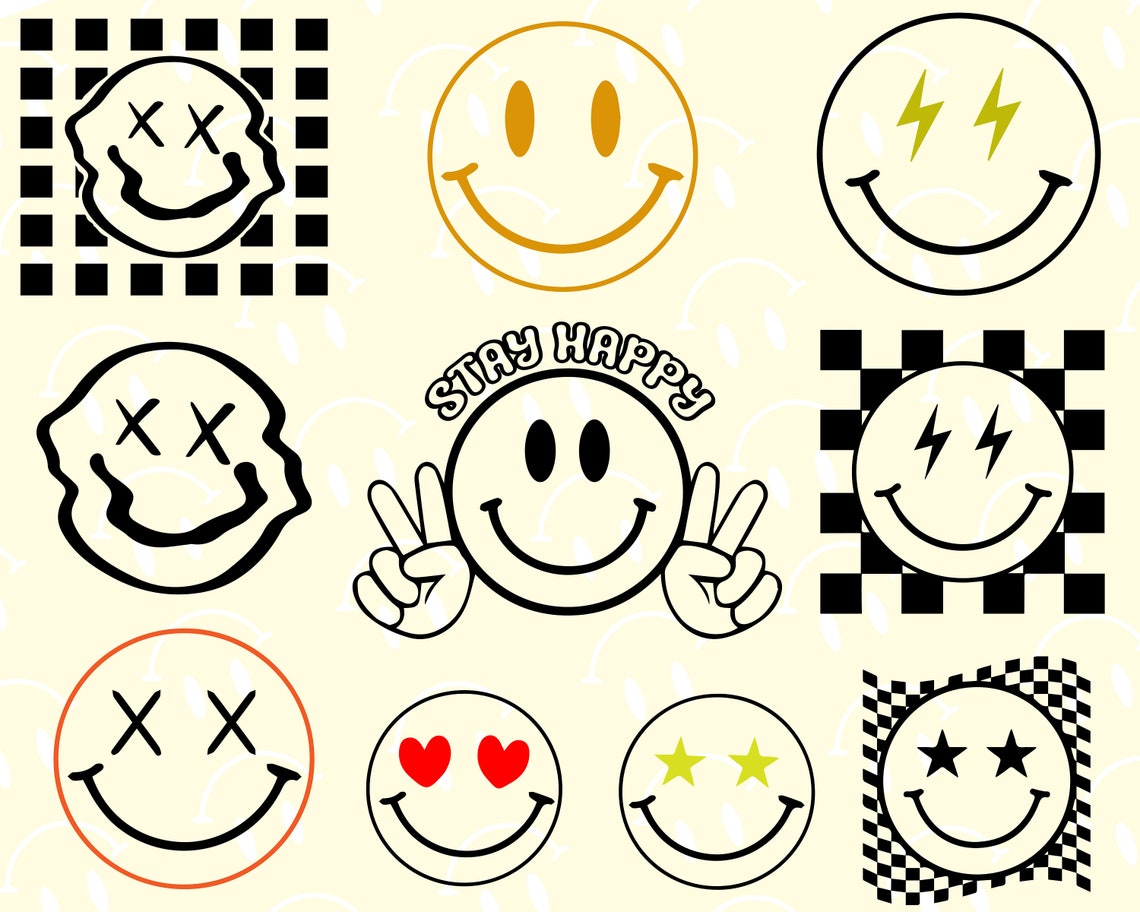 Smiley Face Bundle Svg, Drippy Smiley Svg, Melting Smiley Svg ...