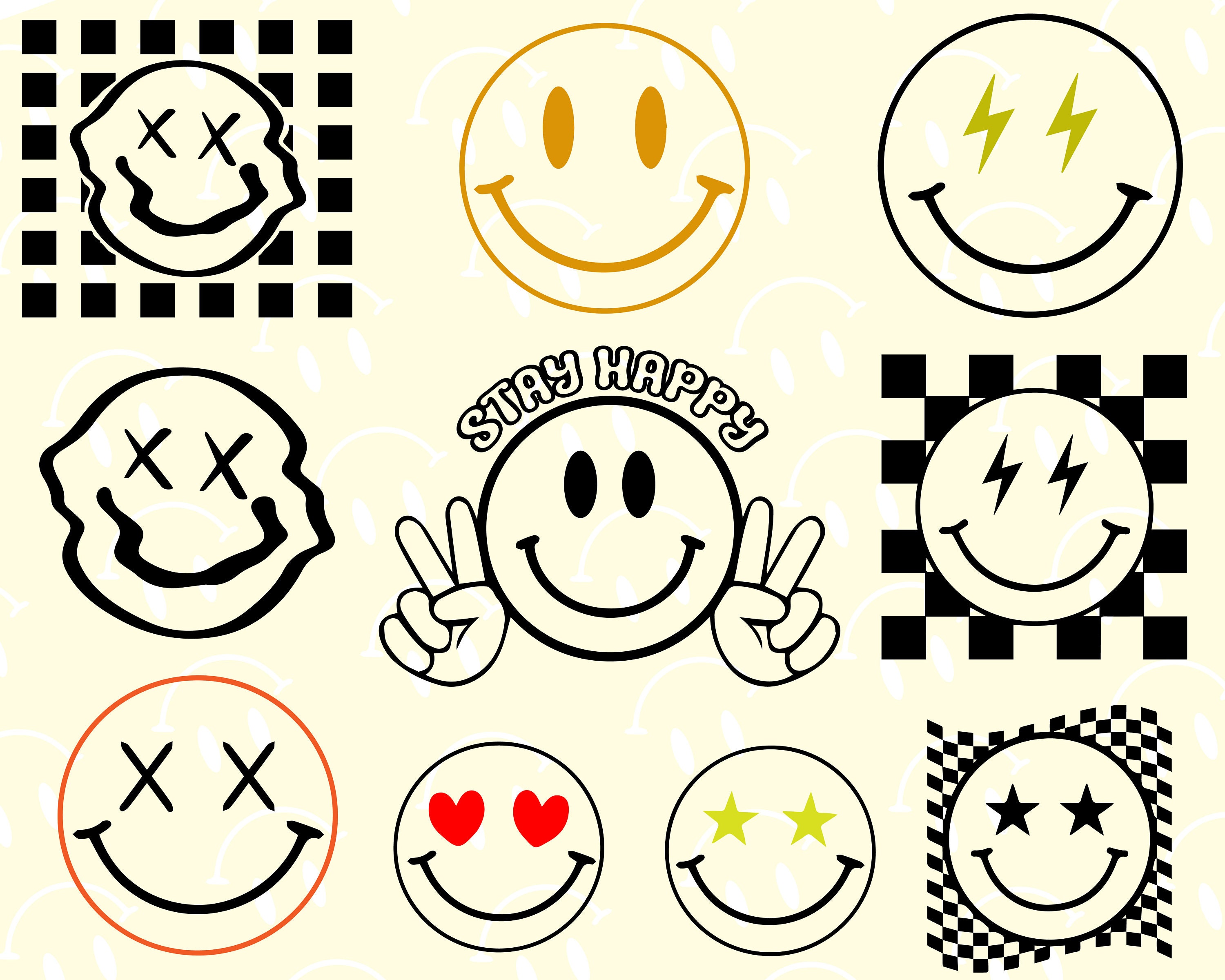Smiley Face Bundle Svg, Drippy Smiley Svg, Melting Smiley Svg ...
