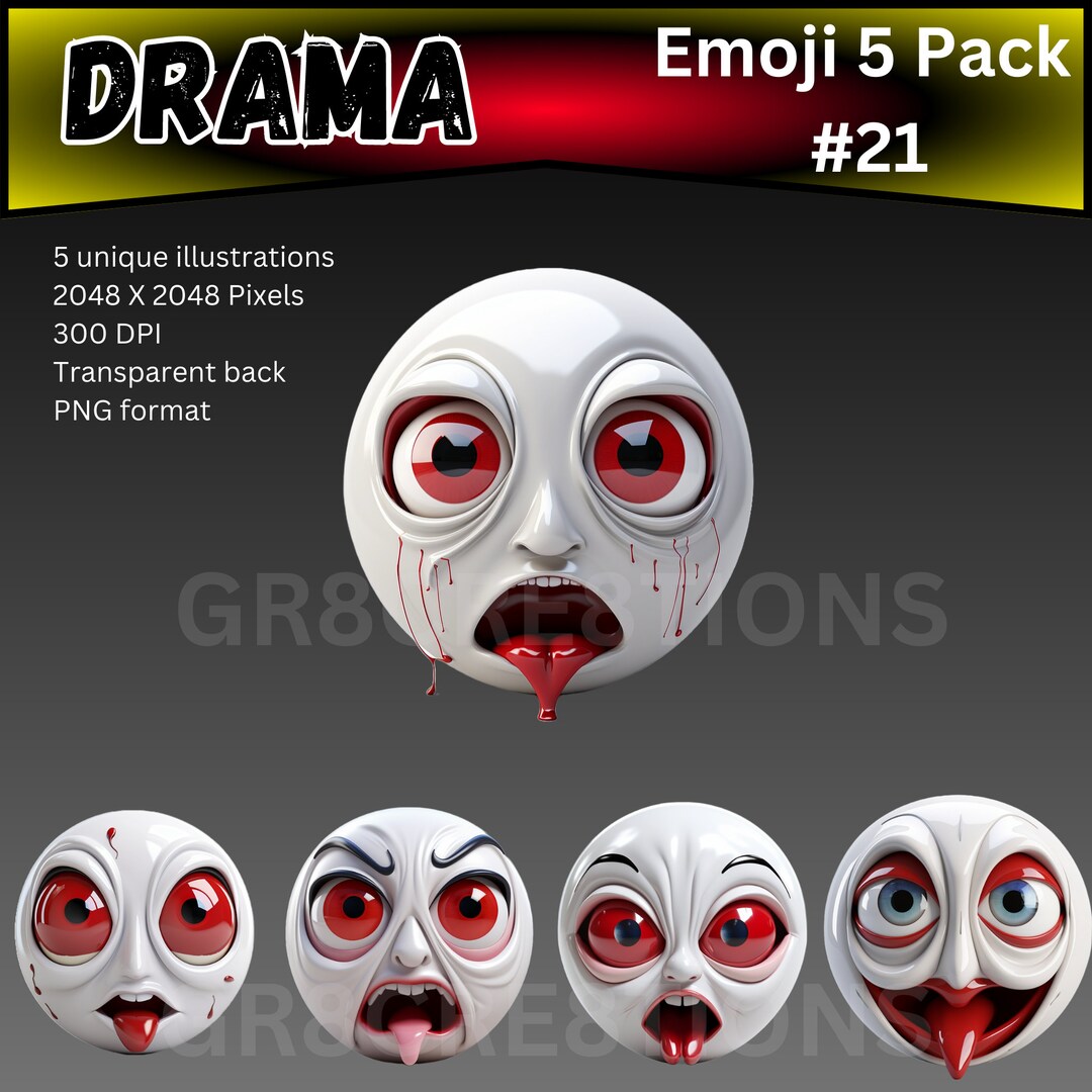 Drama Pack #21 - 5 Dramatic 3D Emojis, 2048x2048, Emoji Art, Halloween ...