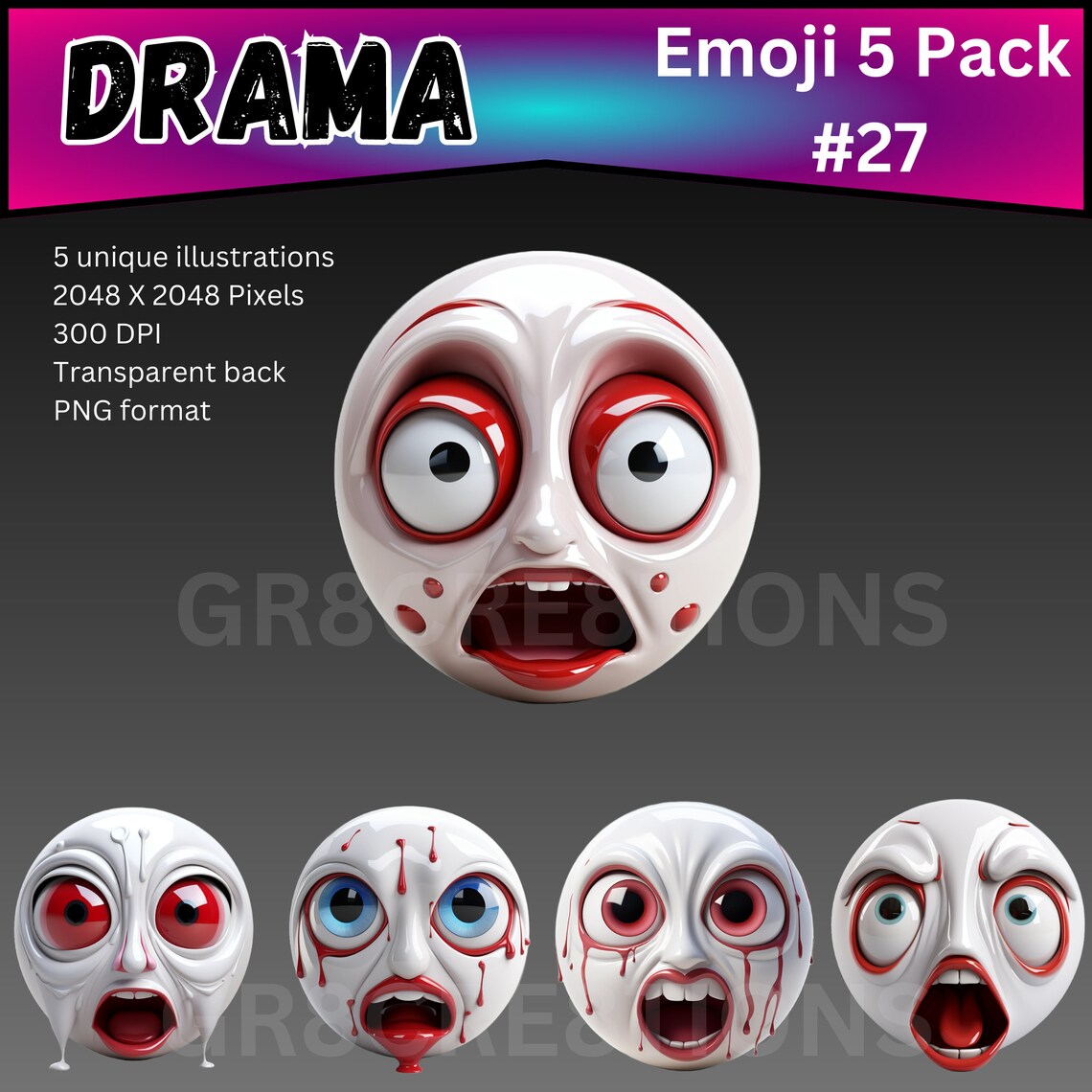Drama Pack #27 - 5 Dramatic 3D Emojis, 2048x2048, Drama & Clown ...