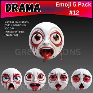 Drama Pack #12 - 5 Expressive 3D White Emojis, 2048x2048, Instant ...