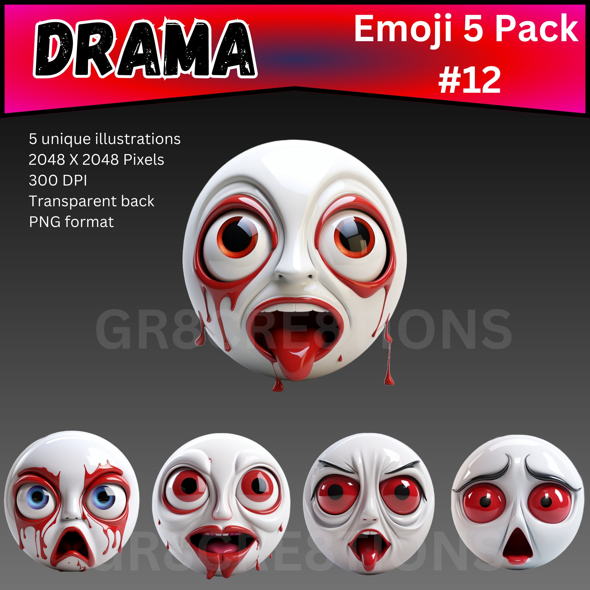 Drama Pack #12 - 5 Expressive 3D White Emojis, 2048x2048, Instant ...