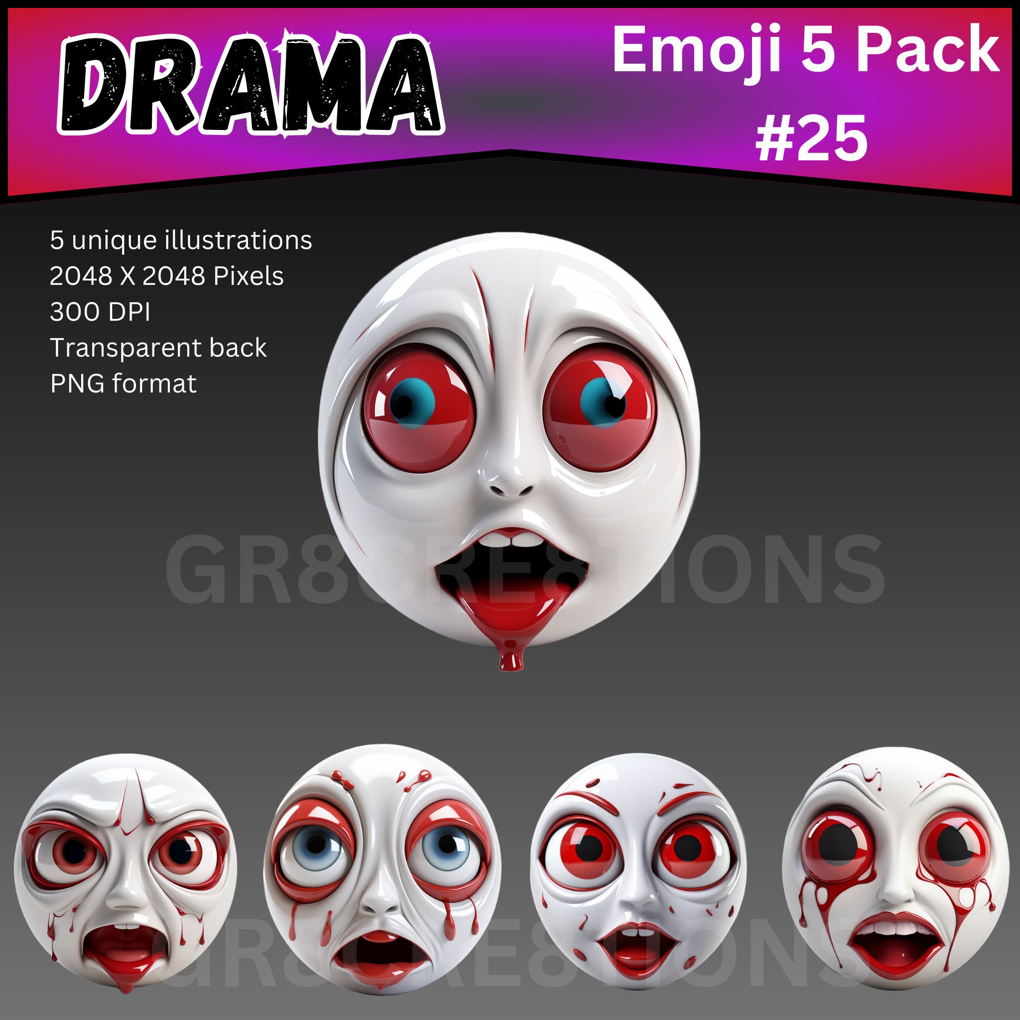 Drama Pack 25 5 Unique 3D Emojis 2048 X 2048 Drama Theme - Etsy