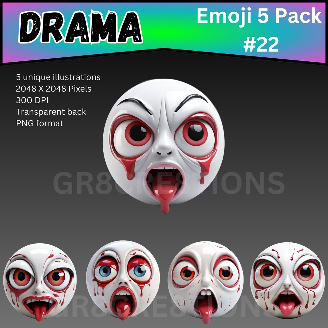 Drama Pack #22 5 Unique White Emojis, 2048 X 2048 PNG, Clown and Drama ...