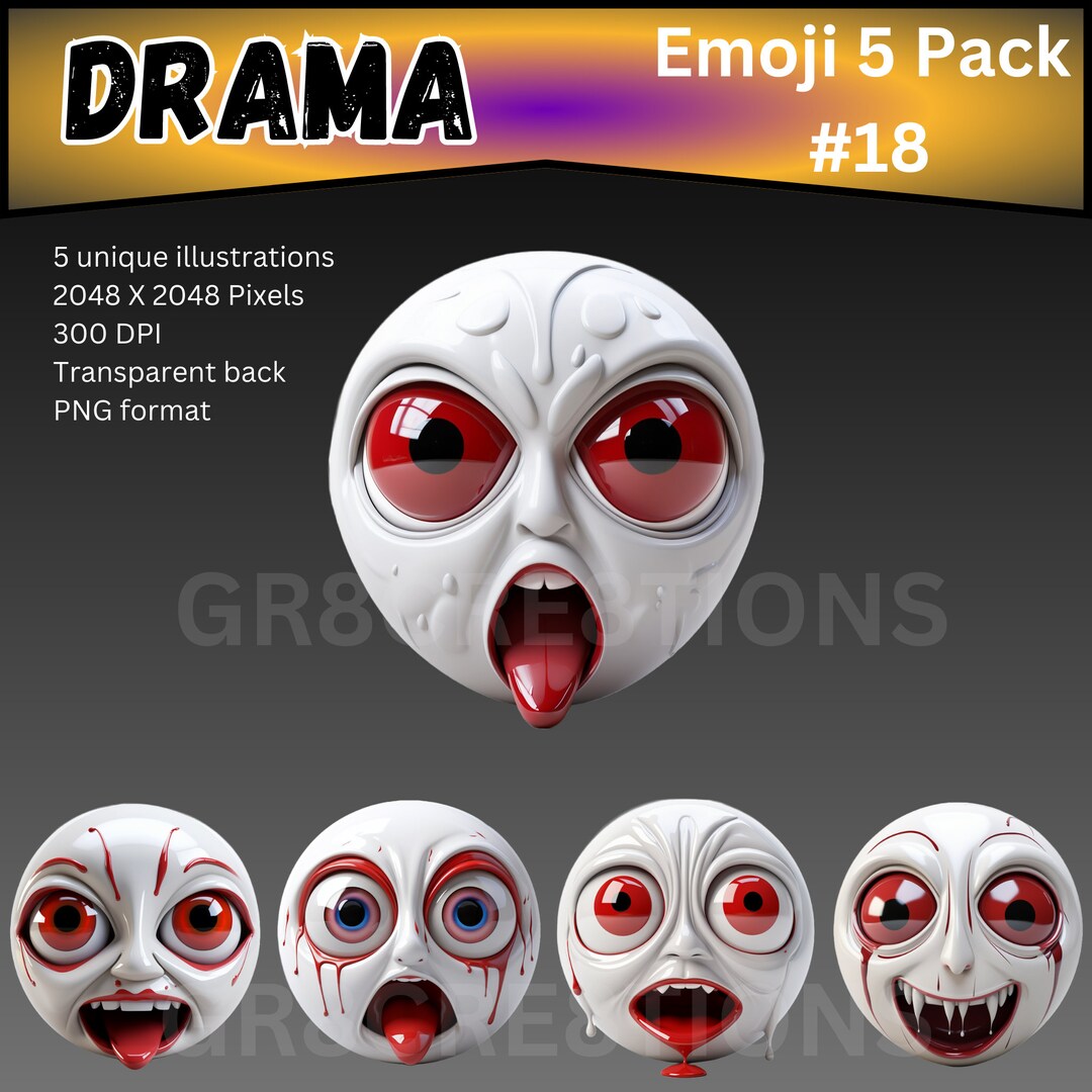 Drama Pack #18 - 5 White Emojis in 3D, 2048x2048 PNG, Drama & Clown ...