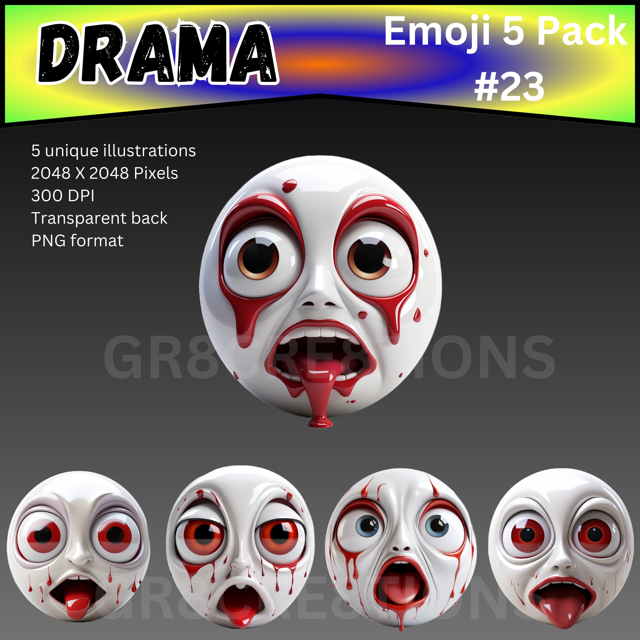 Drama Pack #23 - 5 3D White Emojis, 2048 by 2048, Drama Emoji Art ...