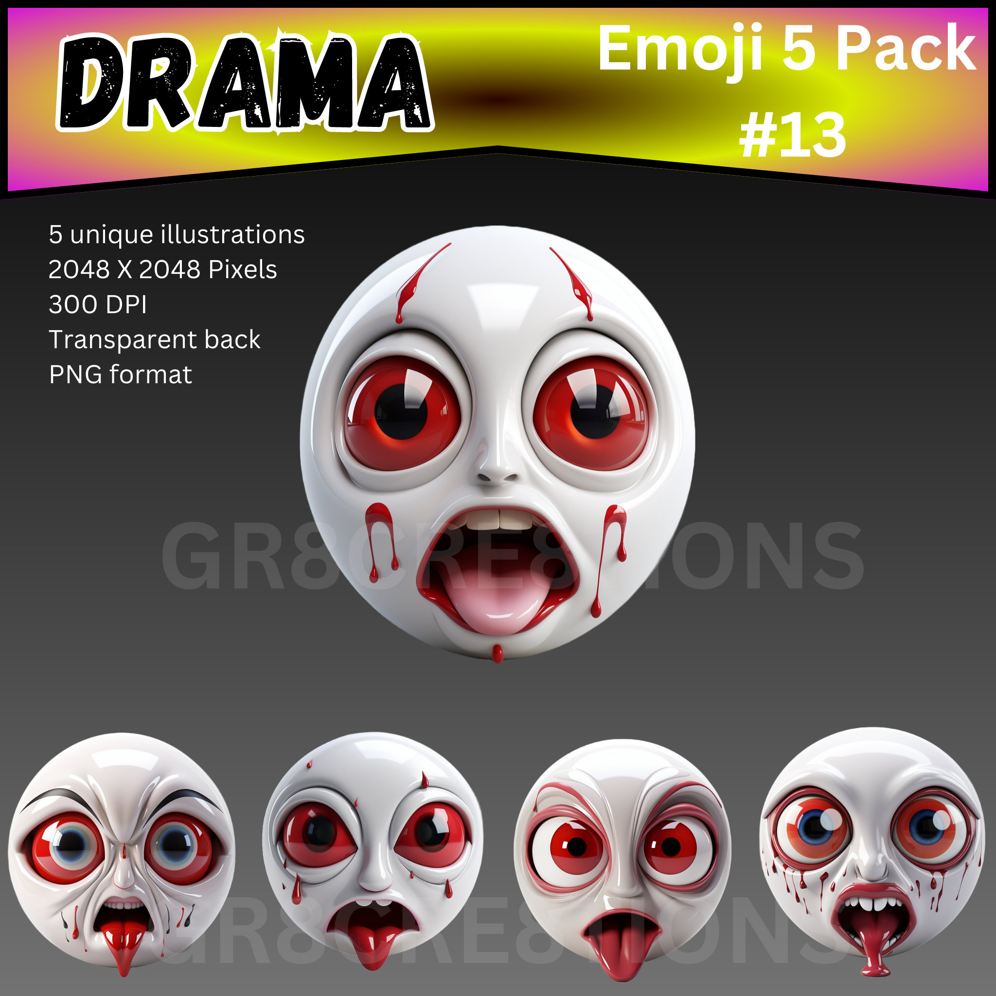 Drama Pack #13 - 5 3D White Emojis, Unique Expressions, 2048x2048 PNG ...