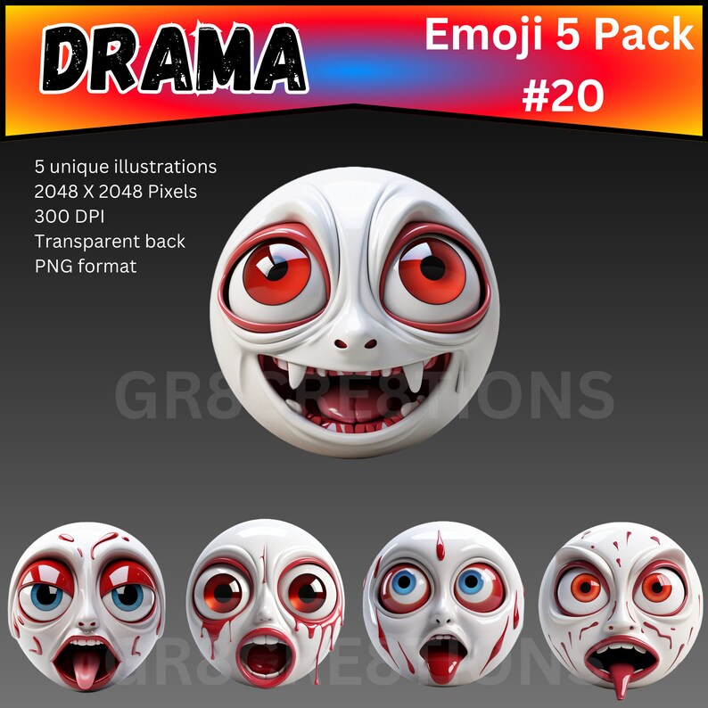 Drama Pack #20 - 5 3D White Emojis, 2048 by 2048 PNG, Drama Collection ...