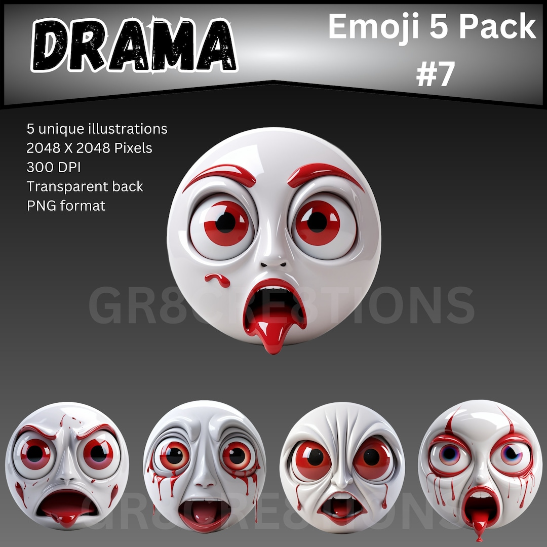 Drama Pack #7 - 5 Dramatic 3D White Emojis, 2048x2048 PNG, Instant ...