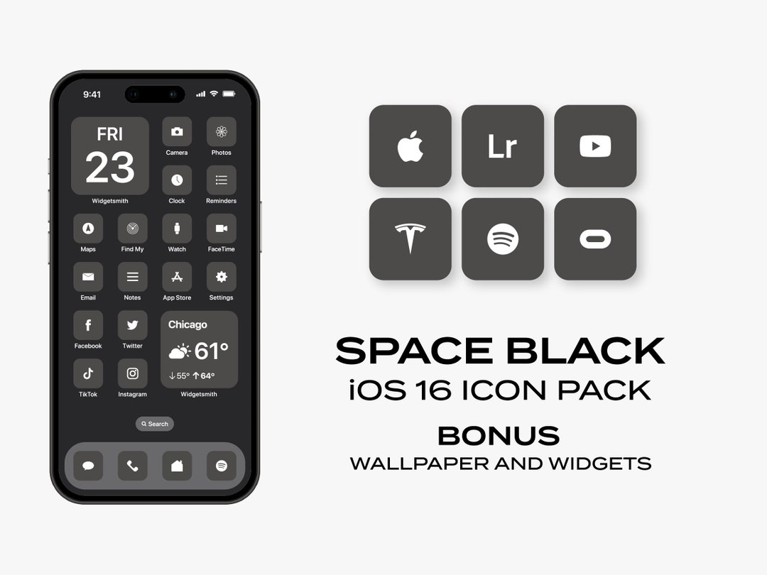 Space Black Ios 16 Icon Pack, Pack of 200 Premium Icons, BONUS ...