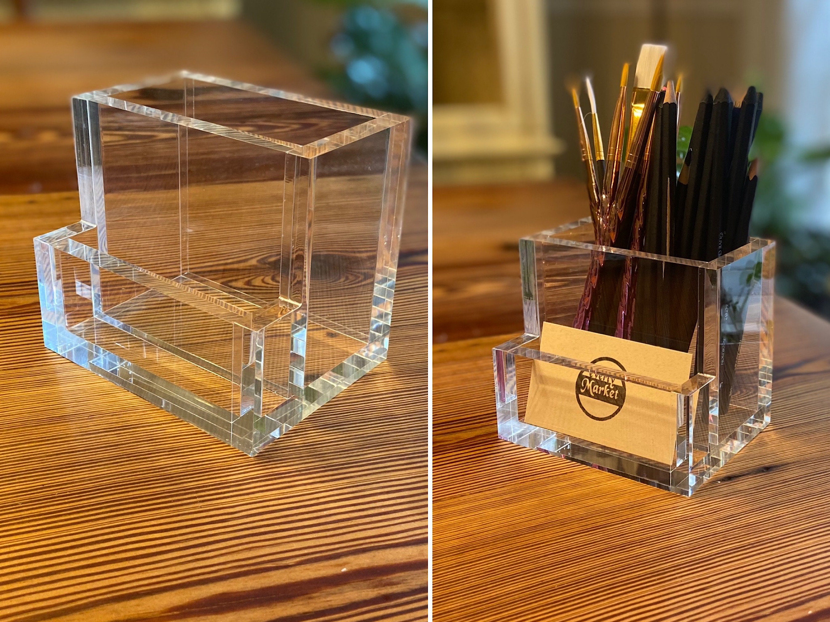 Clear Acrylic Business Card Holder Vase Office Desk Decor - Etsy