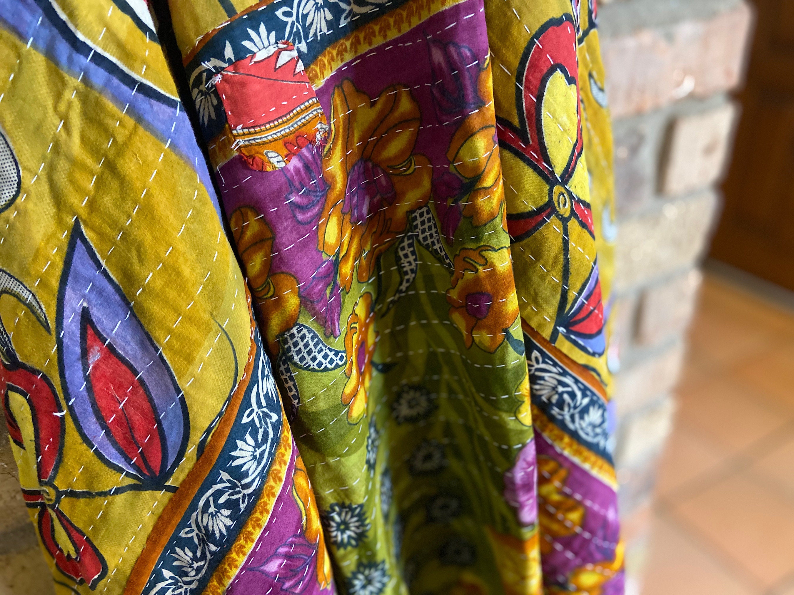 Kantha Quilt Indian Bed Cover Patch Work Handmade Cotton Bedcover Throw ...