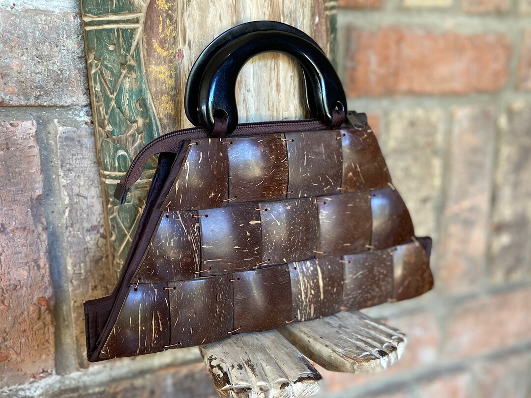 RARE Wooden Pieces Bag Wood Handbag Vintage Brown Wooden Panel Small ...