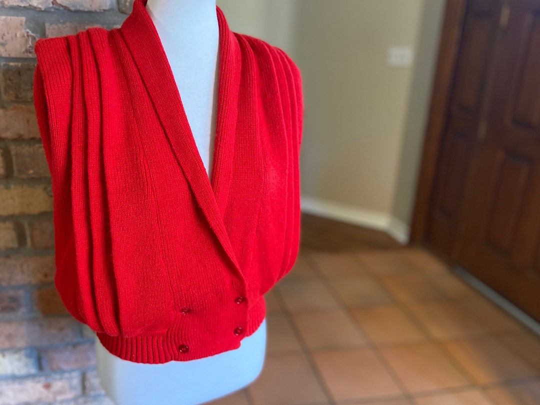 Stylish 80's Bright Red Sweater Vest With Button Accent - 80's Clothing ...