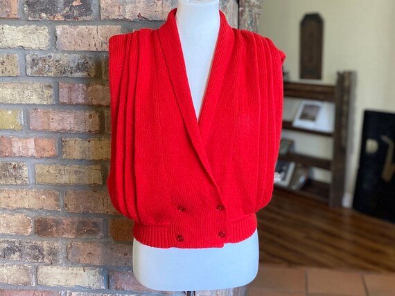 Stylish 80's Bright Red Sweater Vest with Button Acce… - Gem