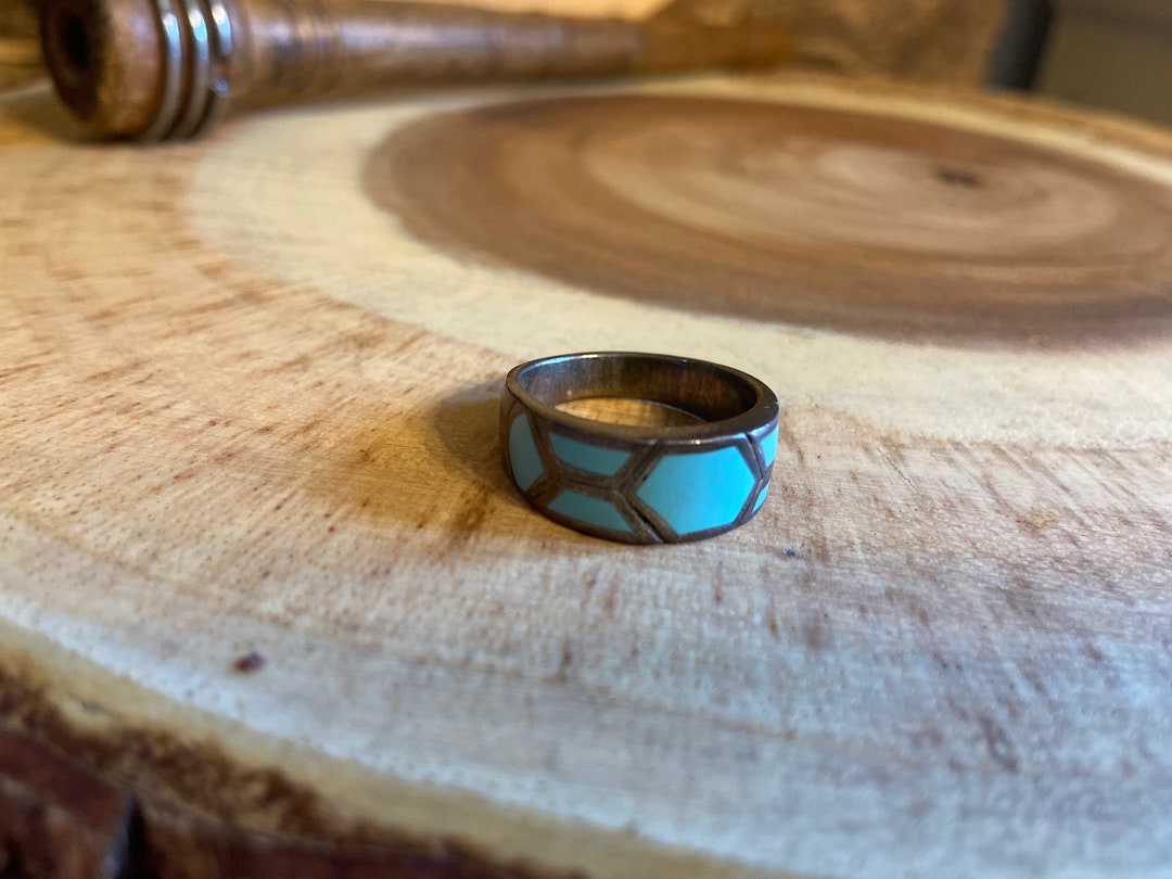 Vintage Bulgarian Ring With Blue Stone Inlay - Size 9.75 - Geometric ...