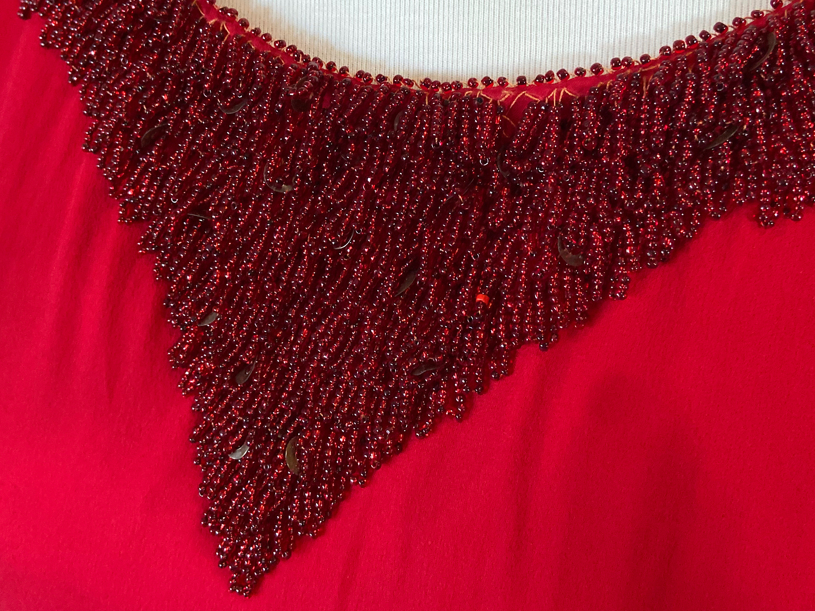 Vintage Beaded Red Formal Party Dress - Long Scoop Back Mod Look US ...