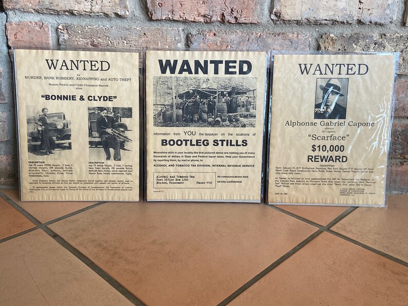Old Historic Wanted Poster Prints / Bootleg / Al Capone / Bonnie and ...