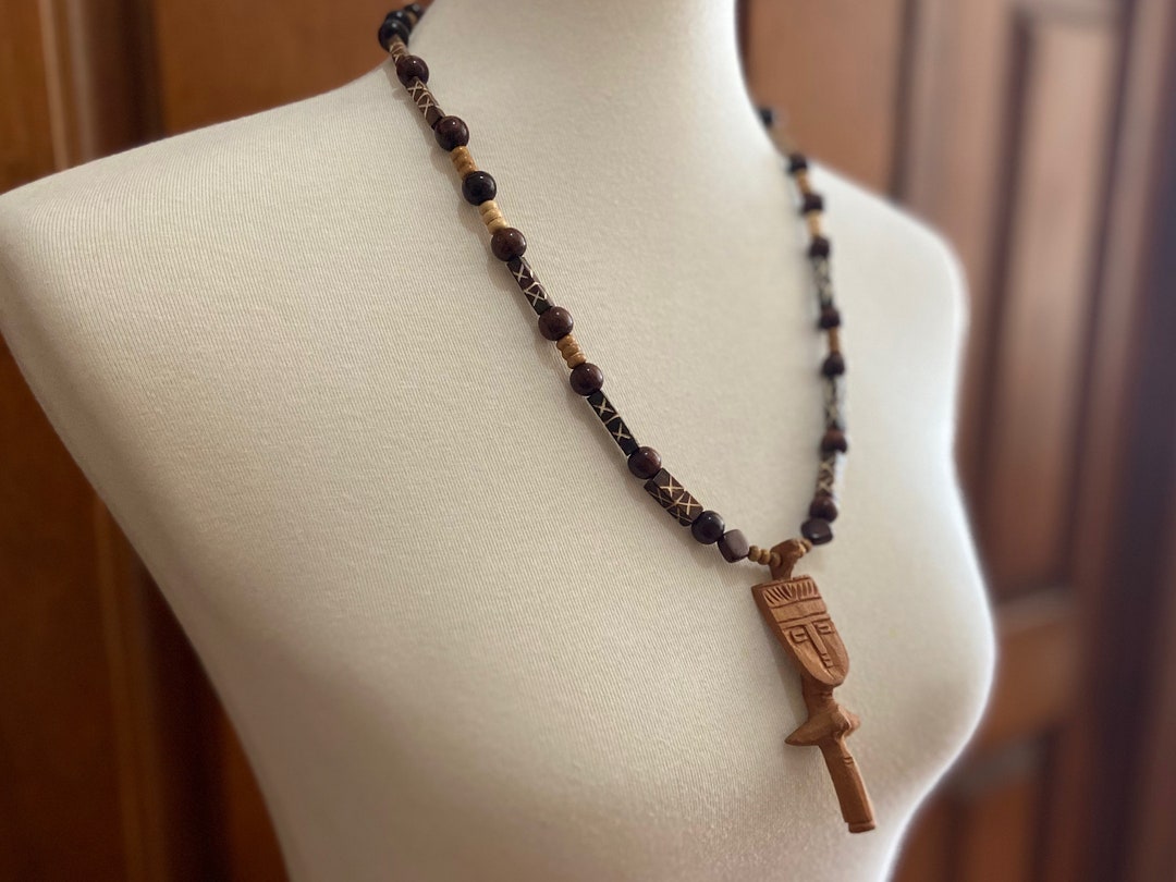 Hand Carved Wooden Fertility Pendant Necklace - African Batik Beads - Etsy