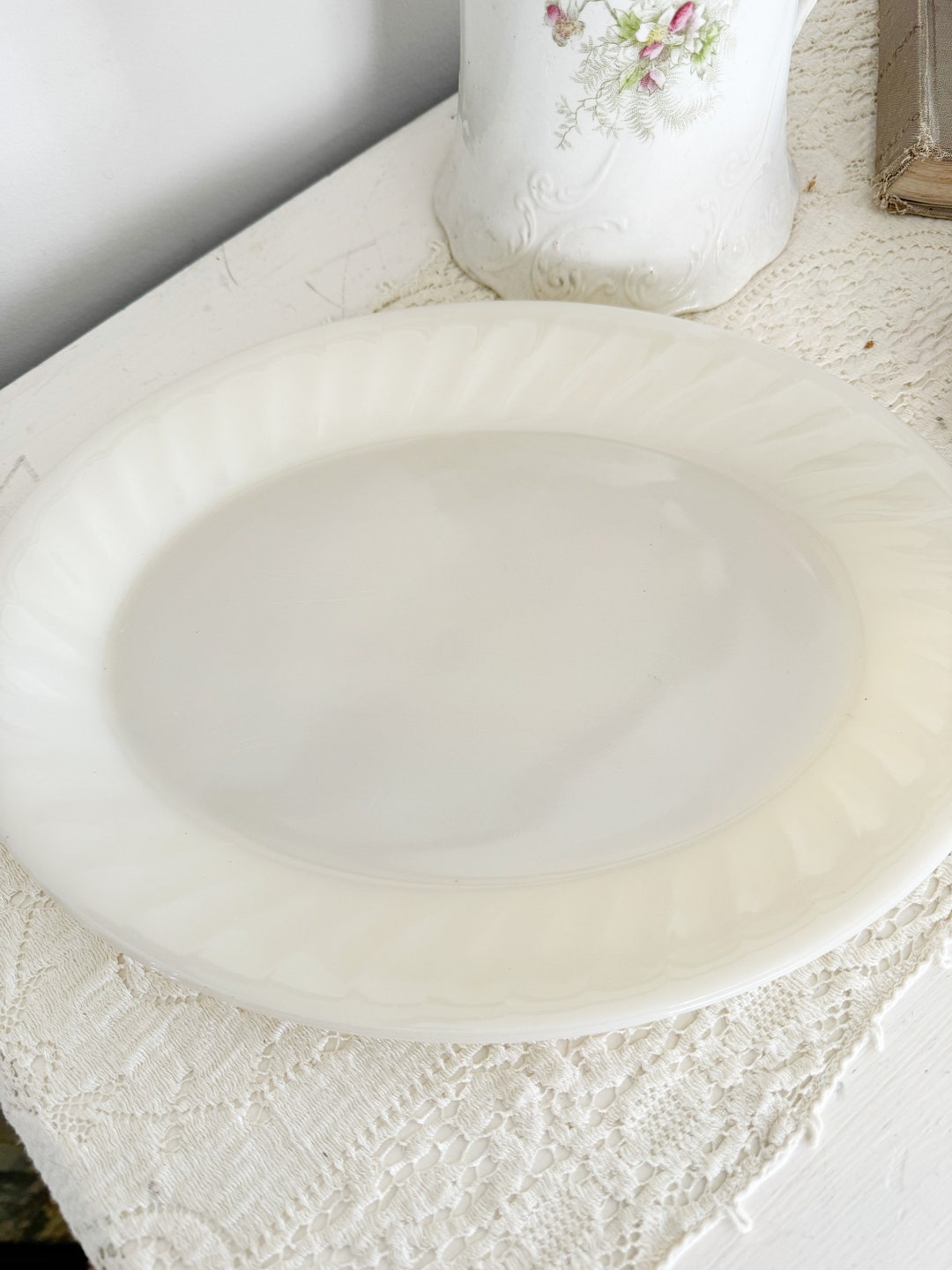 Vintage Fire King Ivory Swirl Platter - Etsy