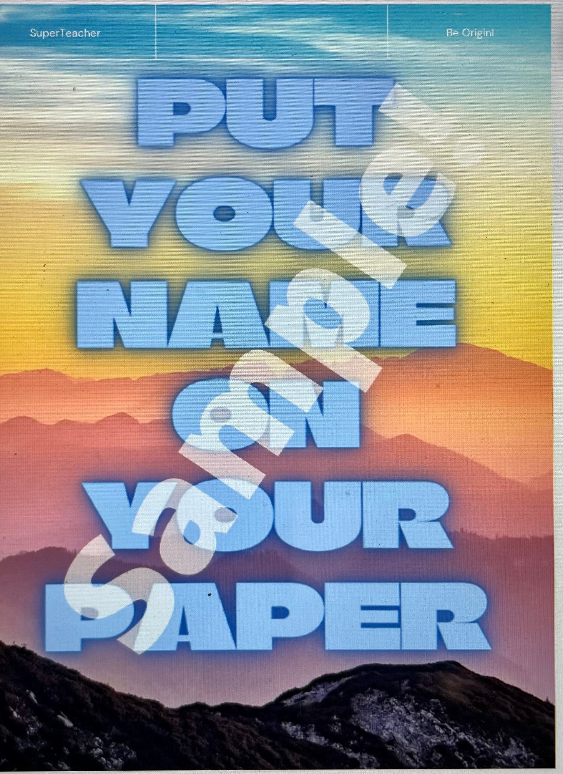 Classroom Poster Digital Download - Put Your Name on Your Paper ...