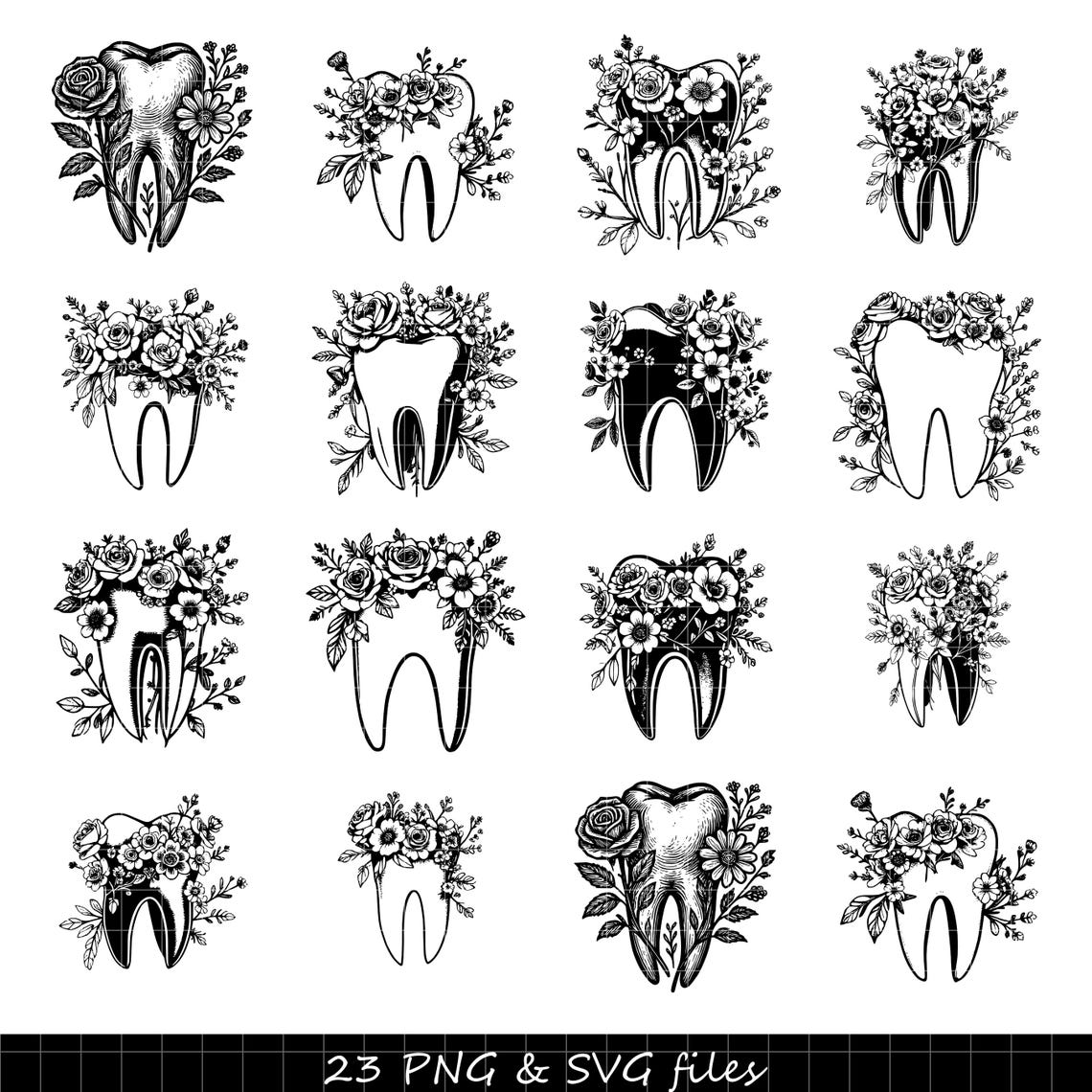 Floral Tooth SVG, Floral Tooth PNG, Dental Flower Design, Tooth With ...