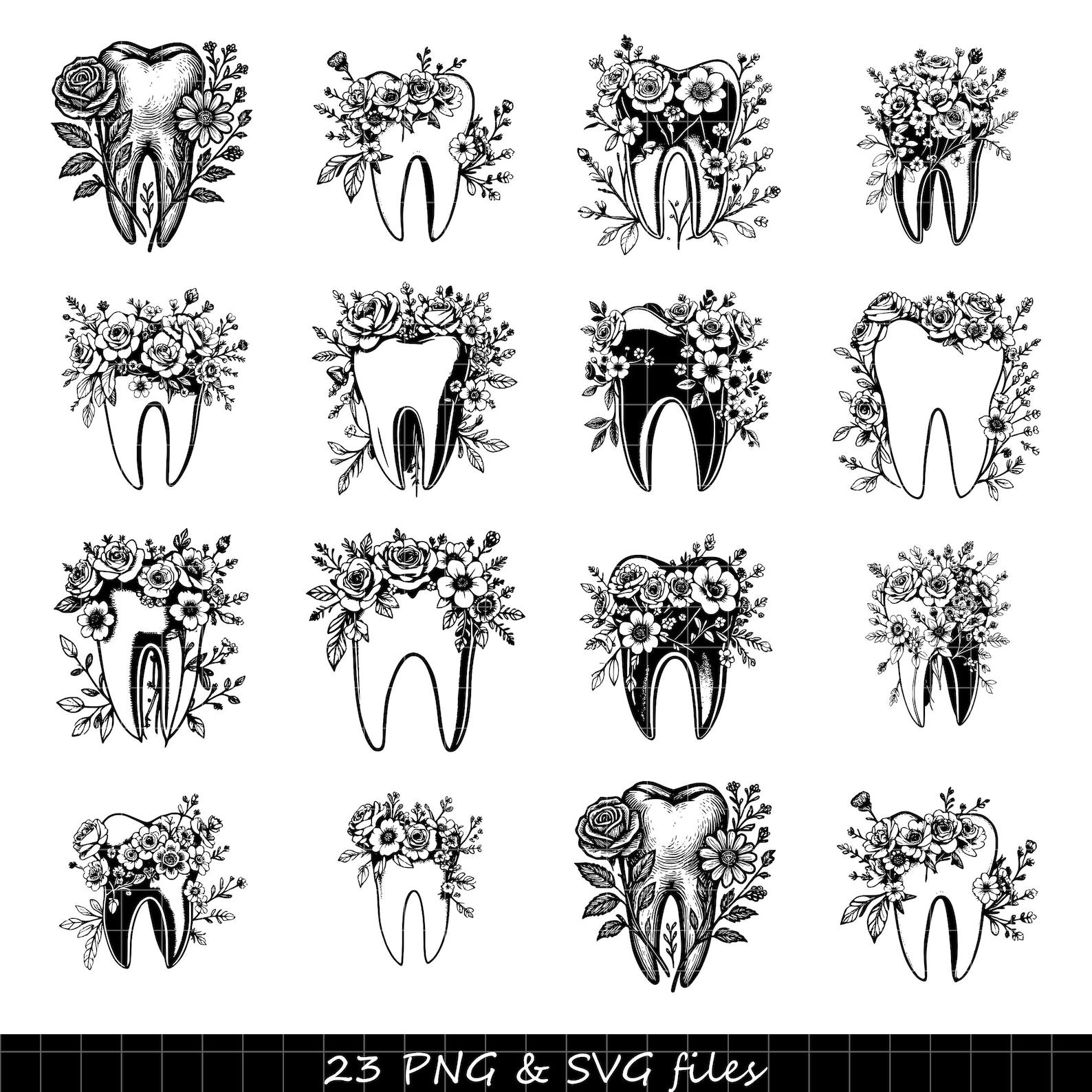 Floral Tooth SVG, Floral Tooth PNG, Dental Flower Design, Tooth With ...