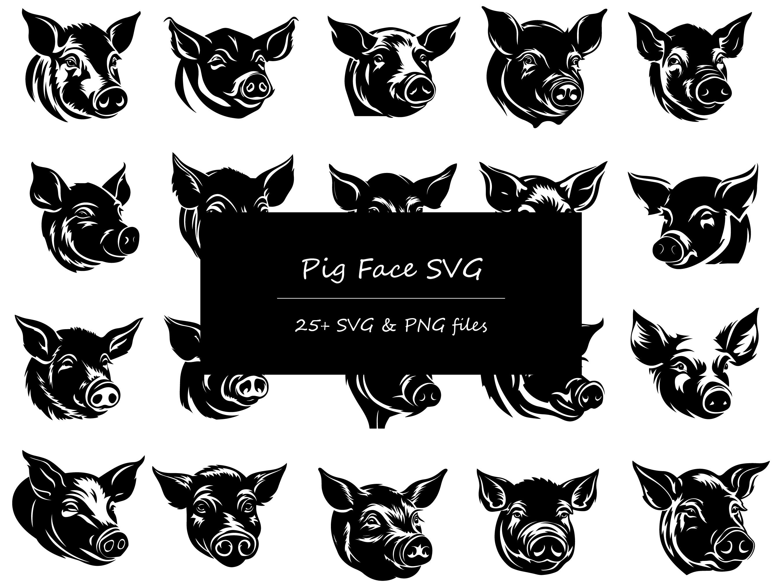 Pig SVG Bundle, Pig SVG, Pig Face SVG, Pig Head Svg, Pig Silhouette Svg ...