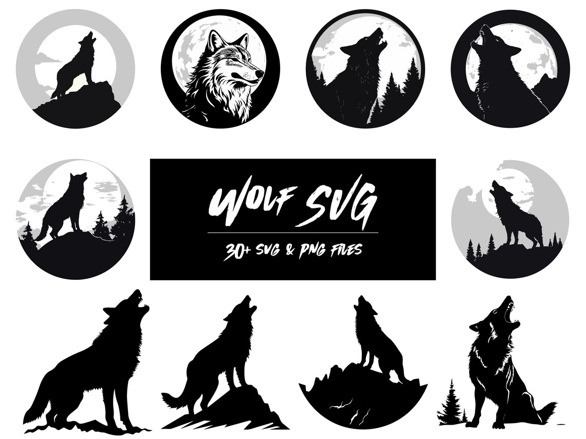 Wolf Silhouette SVG, Wolf SVG, Wolf Pack SVG, Great Wolf Lodge Svg, Howling Wolf Svg, Wolf Moon ...
