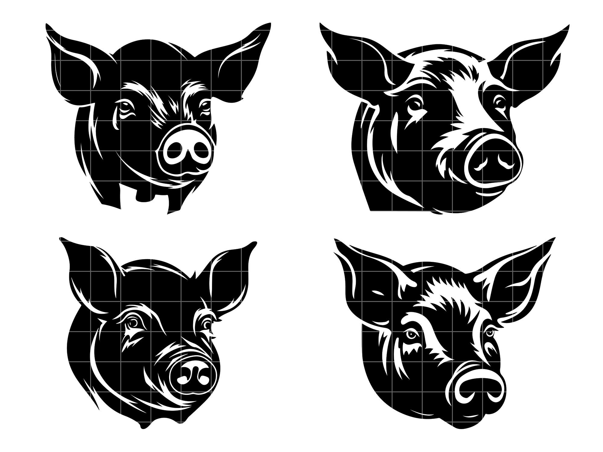 Pig SVG Bundle, Pig SVG, Pig Face SVG, Pig Head Svg, Pig Silhouette Svg ...