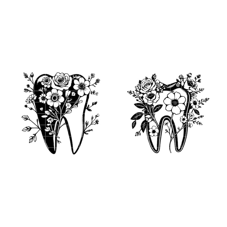 Floral Tooth SVG, Floral Tooth PNG, Dental Flower Design, Tooth With ...