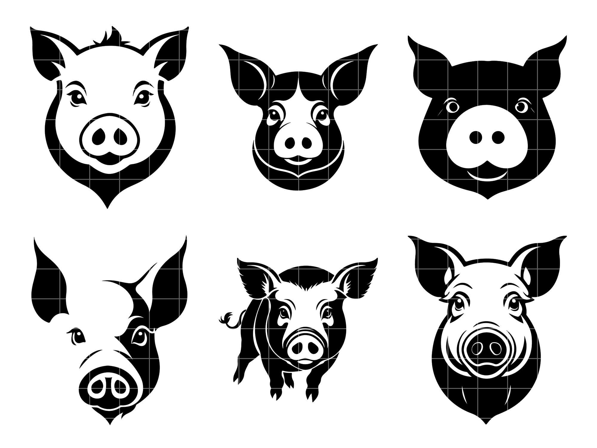 Pig SVG Bundle, Pig SVG, Pig Face SVG, Pig Head Svg, Pig Silhouette Svg ...