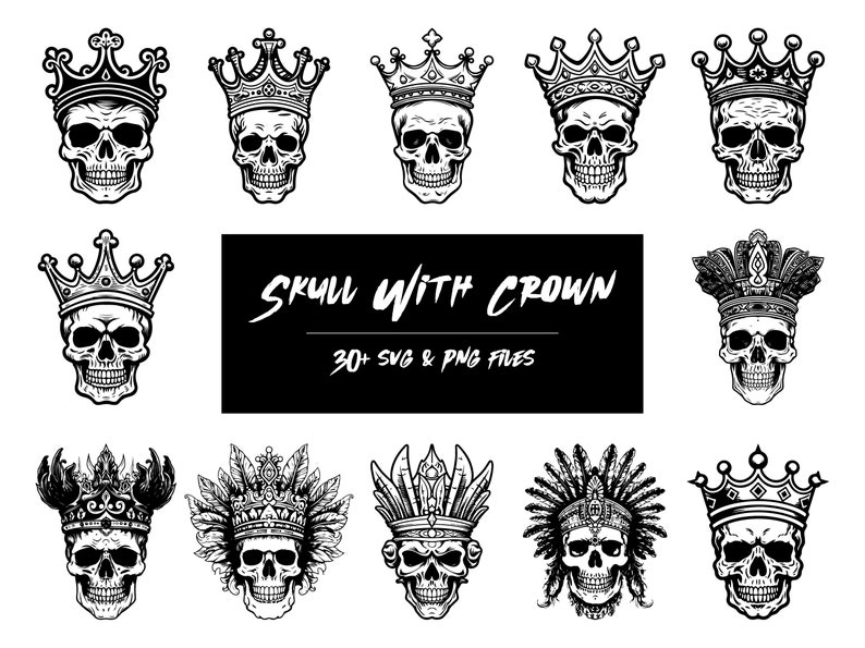 Skull With Crown SVG Skull SVG Crown SVG Halloween Svg - Etsy