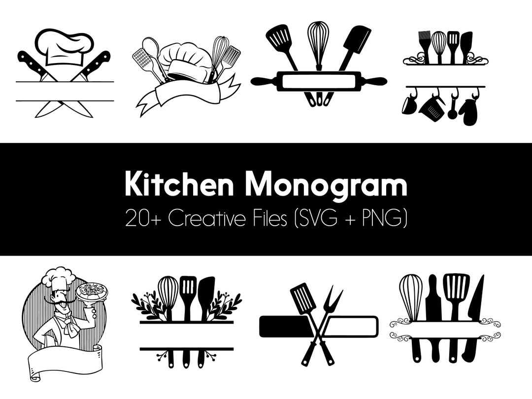 Kitchen Monogram SVG, Kitchen SVG, Kitchen Utensils Monogram SVG, Chef ...